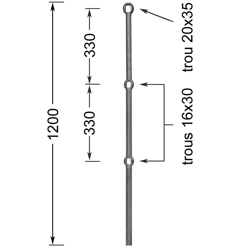 Montant fort HAUTEUR 1200 mm Rond 25 - Ref MT42OV