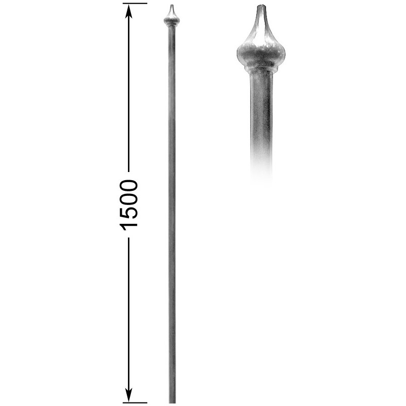 Barreau forgé à pointe HAUTEUR 1500 mm Rond 16 - Ref 5RL16-1500